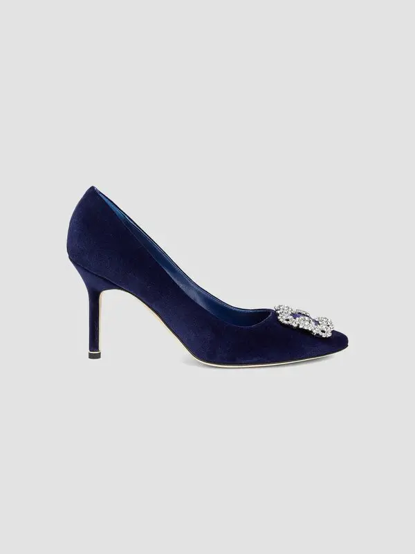 Manolo Blahnik Hangisi Crystal-embellished Buckle Pumps - Navy