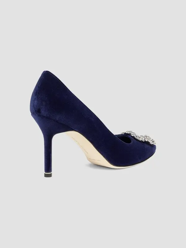 Manolo Blahnik Hangisi Crystal-embellished Buckle Pumps - Navy