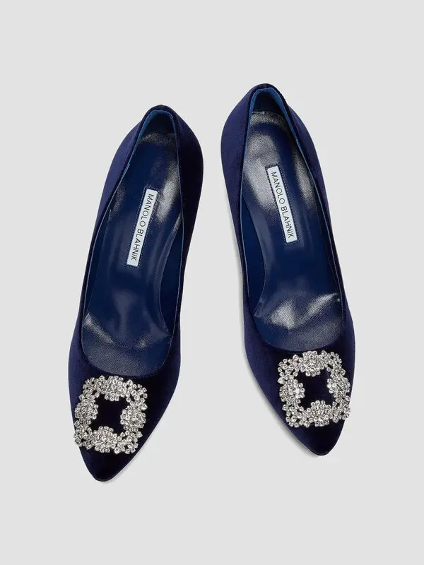 Manolo Blahnik Hangisi Crystal-embellished Buckle Pumps - Navy