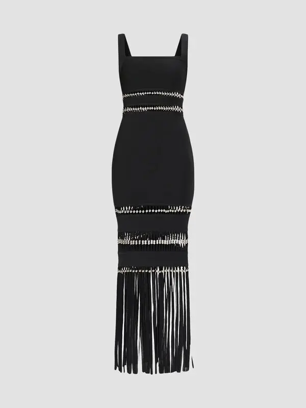 Herve Leger The Ines Bead-embellished Fringed Gown