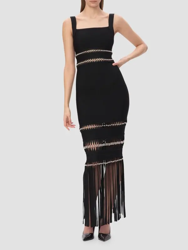 Herve Leger The Ines Bead-embellished Fringed Gown