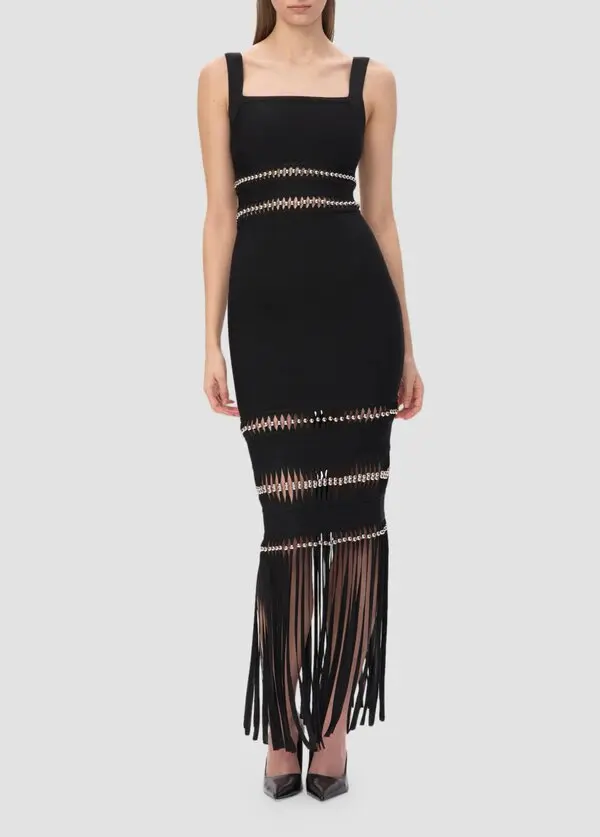 Herve Leger The Ines Bead-embellished Fringed Gown