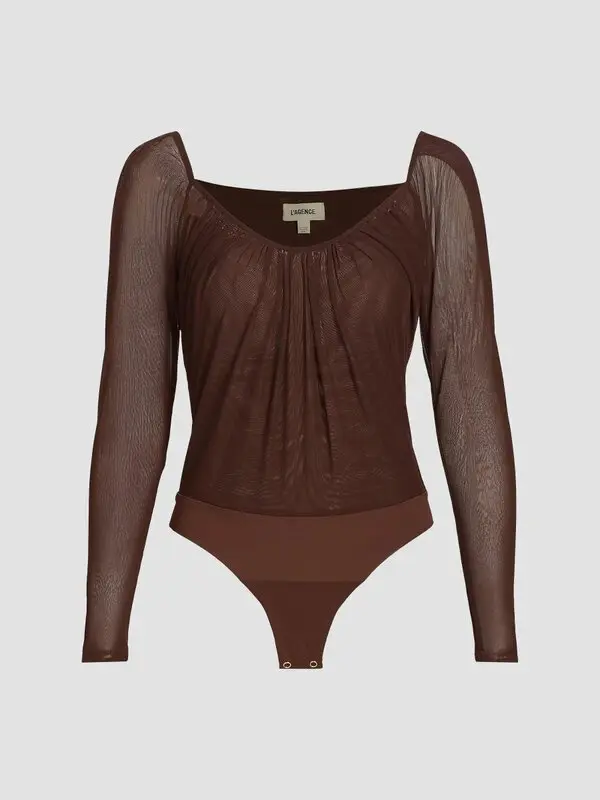 L'Agence Gwendolyn Sheer-sleeve Bodysuit