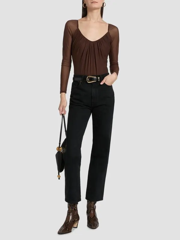 L'Agence Gwendolyn Sheer-sleeve Bodysuit