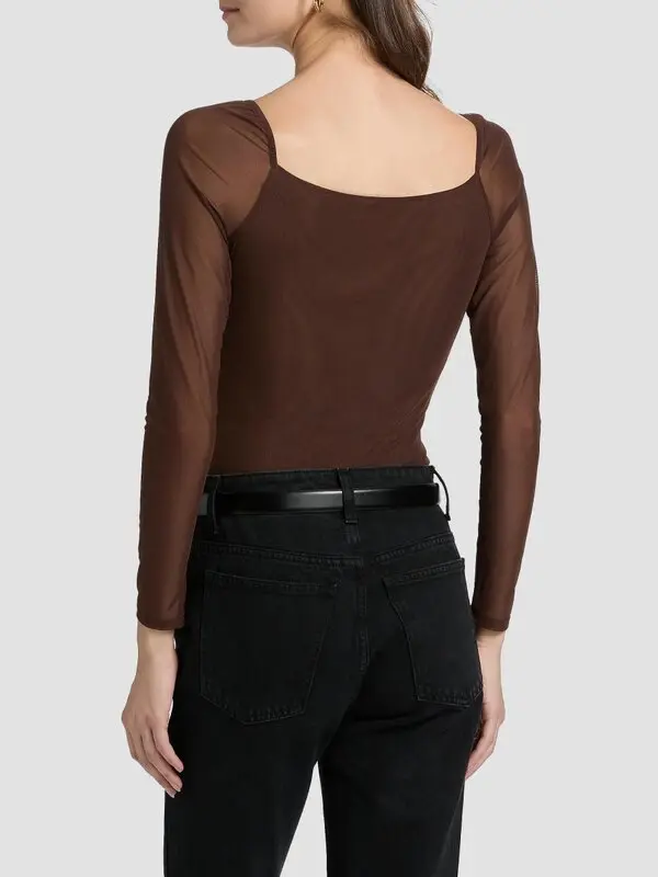 L'Agence Gwendolyn Sheer-sleeve Bodysuit
