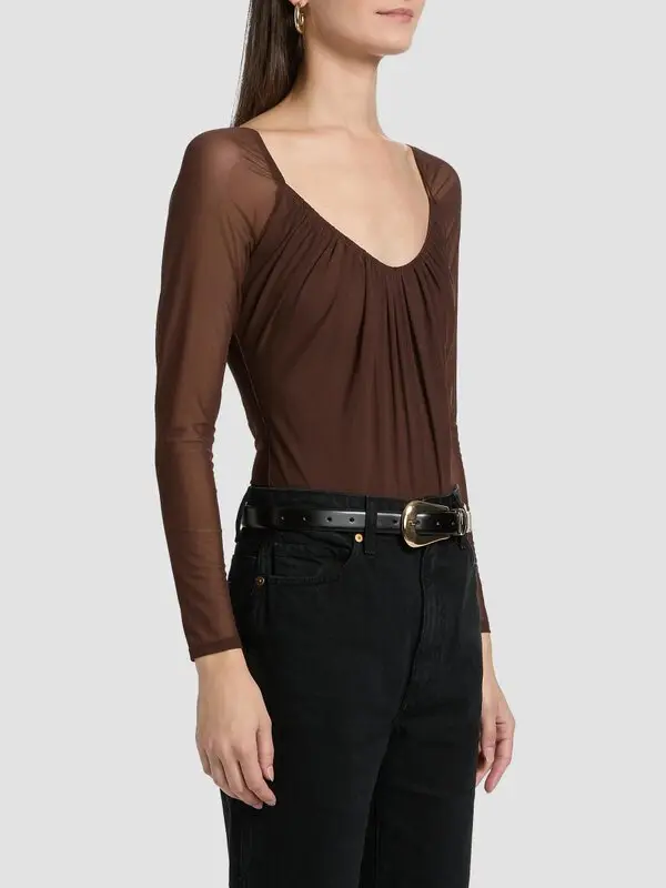 L'Agence Gwendolyn Sheer-sleeve Bodysuit