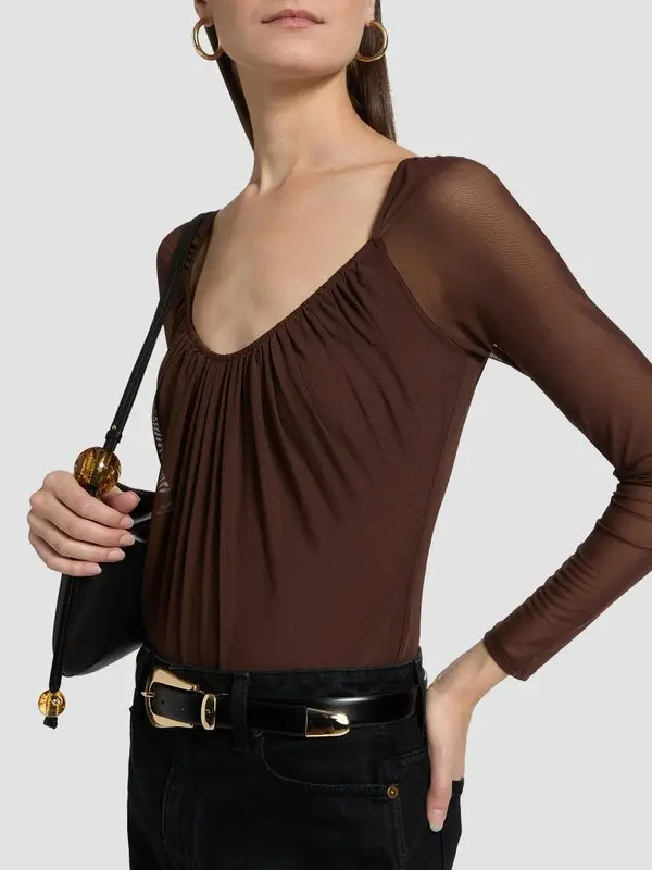 L'Agence Gwendolyn Sheer-sleeve Bodysuit