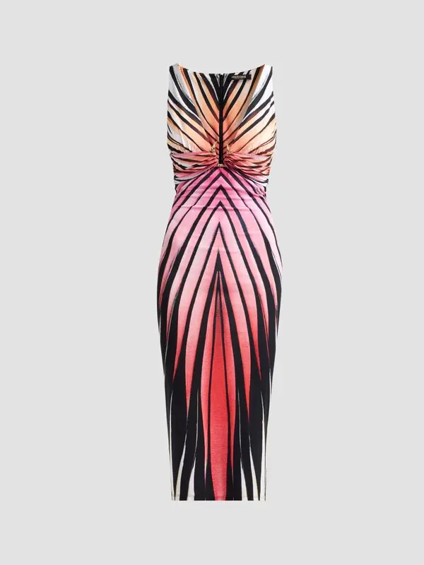 Roberto Cavalli Printed V-neck Midi Dress - Coral