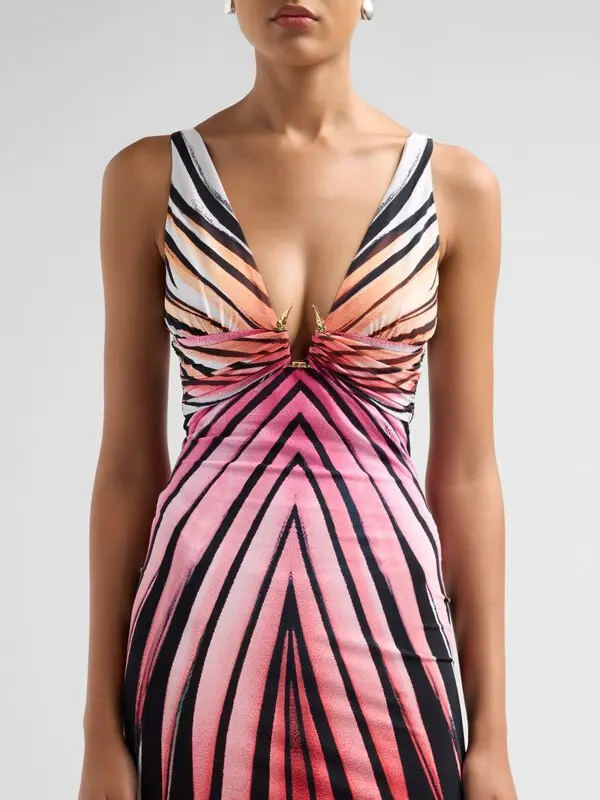 Roberto Cavalli Printed V-neck Midi Dress