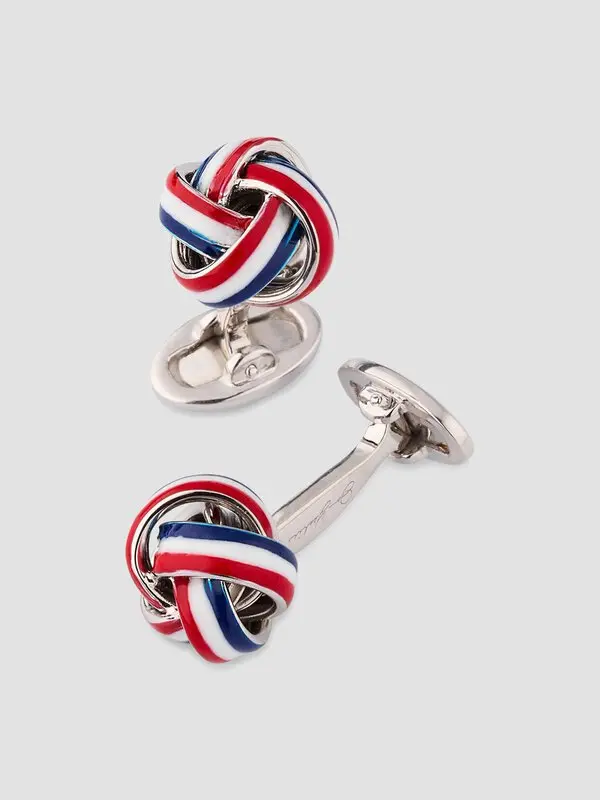 JAN LESLIE Sterling Silver & Enamel Knot Cufflinks