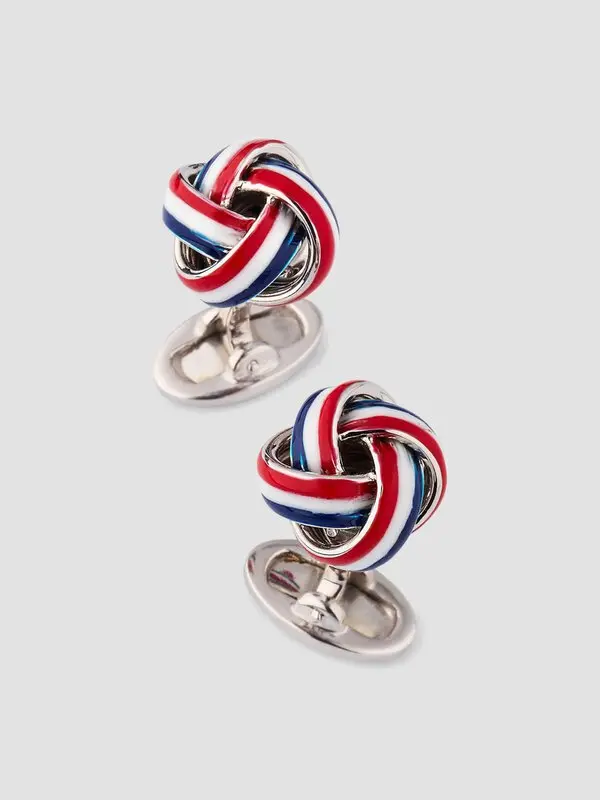 JAN LESLIE Sterling Silver & Enamel Knot Cufflinks