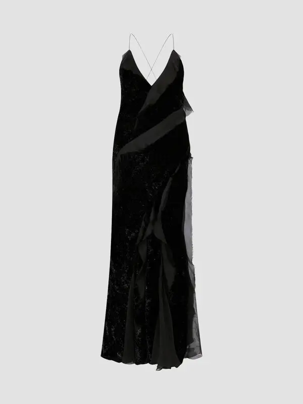 Roberto Cavalli Ruffle Open Crisscross Back Gown - Black
