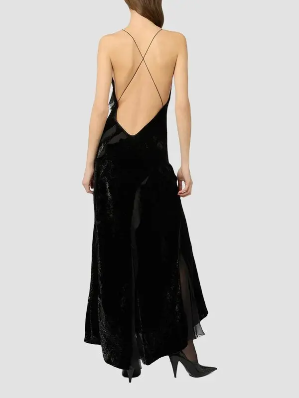 Roberto Cavalli Ruffle Open Crisscross Back Gown - Black