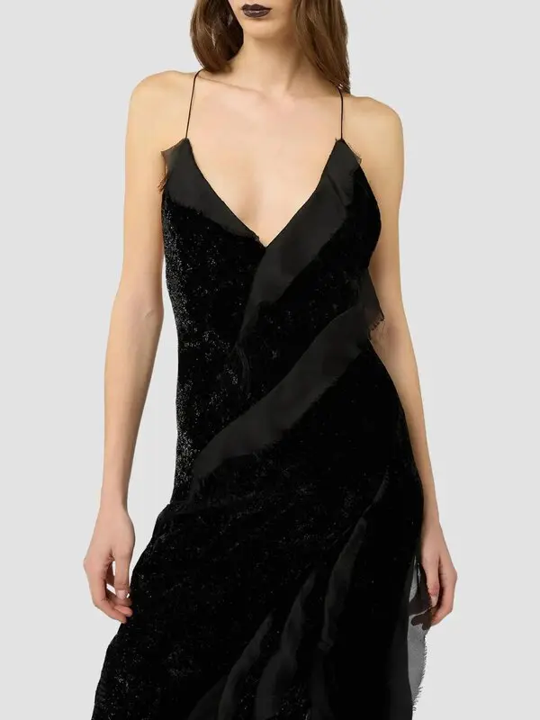 Roberto Cavalli Ruffle Open Crisscross Back Gown - Black