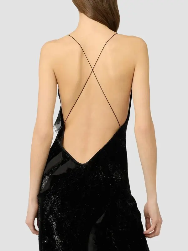 Roberto Cavalli Ruffle Open Crisscross Back Gown - Black