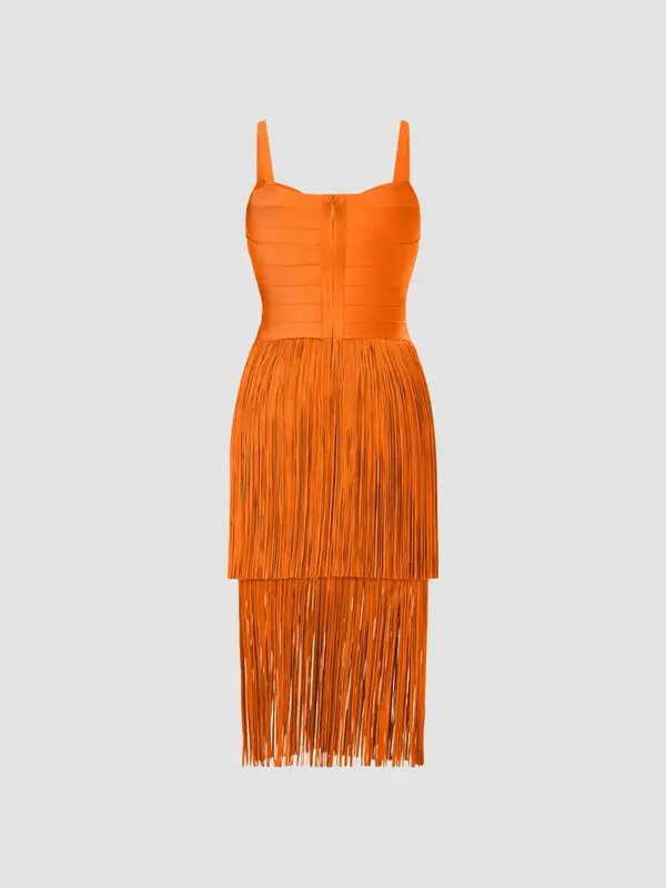 Herve Leger The Georgia Bandage Fringed Tiered Midi-dress - Sunset