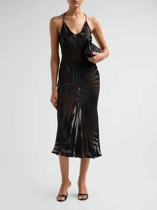 Roberto Cavalli Burnout-striped Midi Dress