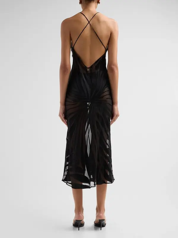 Roberto Cavalli Burnout-striped Midi Dress