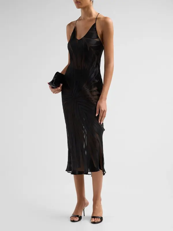 Roberto Cavalli Burnout-striped Midi Dress