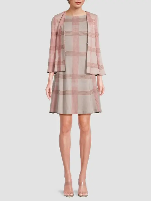 Misook Tailored Plaid Knit Jacket - Honey Suckle