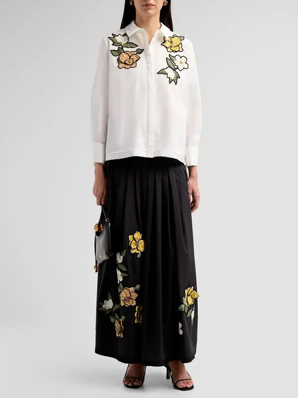 UNGARO Dylan Appliqué Button-front Blouse