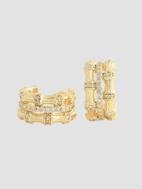 ANABEL ARAM Bamboo 18k--plated & Cubic Zirconia Hoop Earrings
