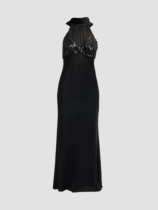 UNGARO Evie Sequined Halterneck Gown - Black