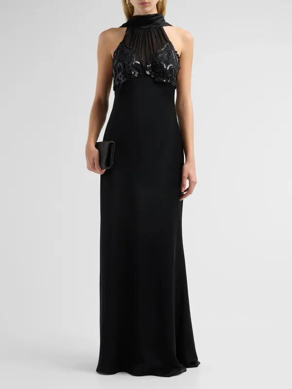 UNGARO Evie Sequined Halterneck Gown - Black