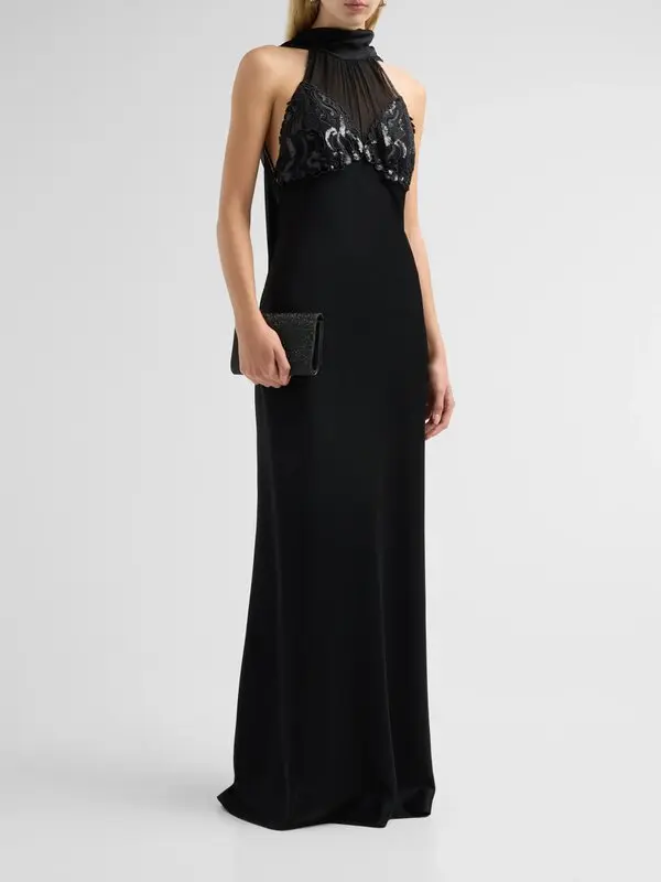 UNGARO Evie Sequined Halterneck Gown - Black