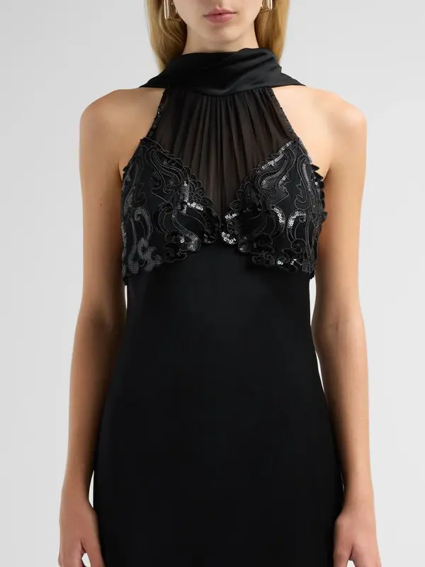 UNGARO Evie Sequined Halterneck Gown - Black