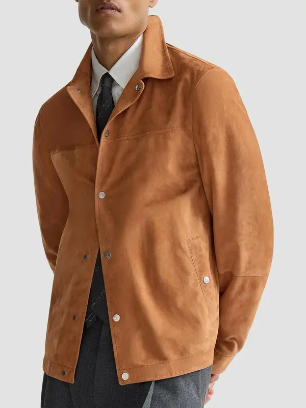 Brunello Cucinelli Suede Outerwear Jacket - Cognac