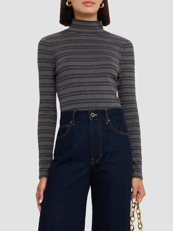 Veronica Beard Nate Striped Rib-knit Cotton-blend Top