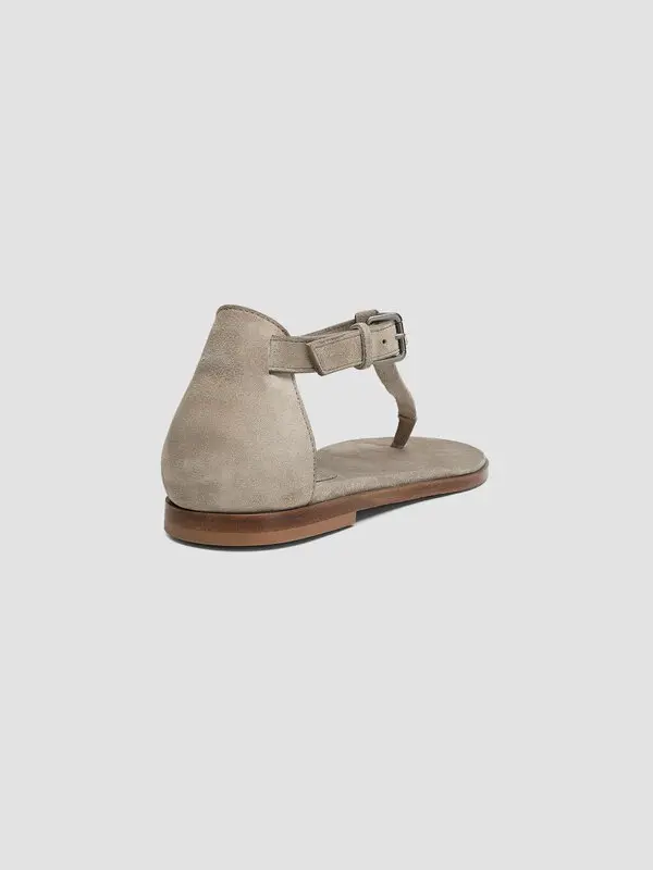 Brunello Cucinelli Beaded Suede T-strap Sandals