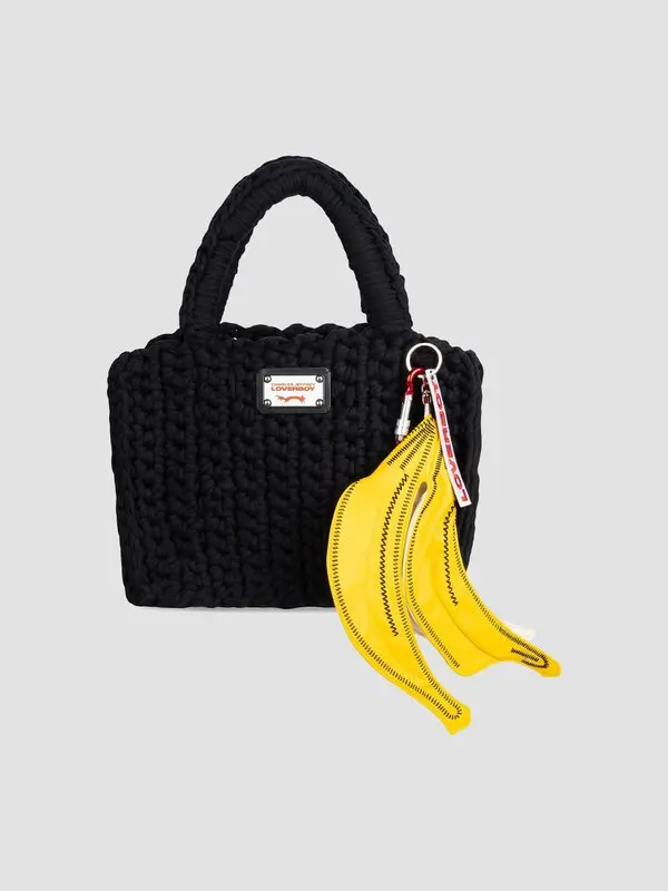 CHARLES JEFFREY Banana Peel Keychain Woven Bucket Bag - Black