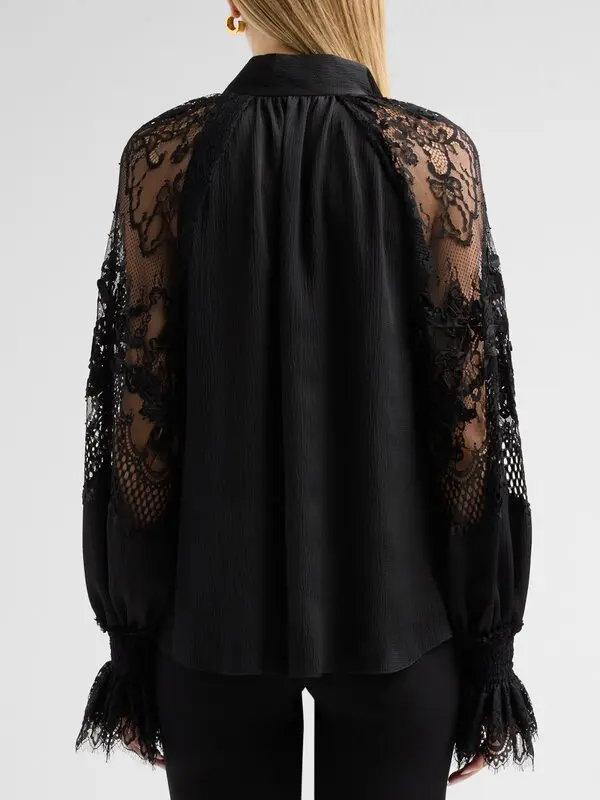 UNGARO Thea Lace-inset Tieneck Blouse