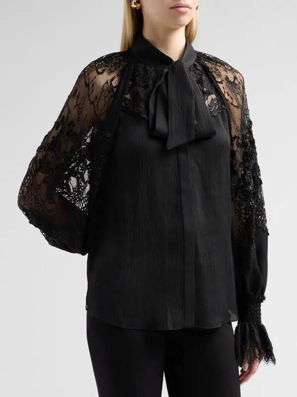UNGARO Thea Lace-inset Tieneck Blouse