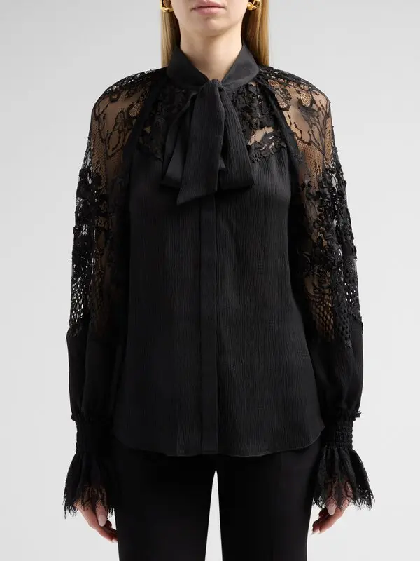 UNGARO Thea Lace-inset Tieneck Blouse