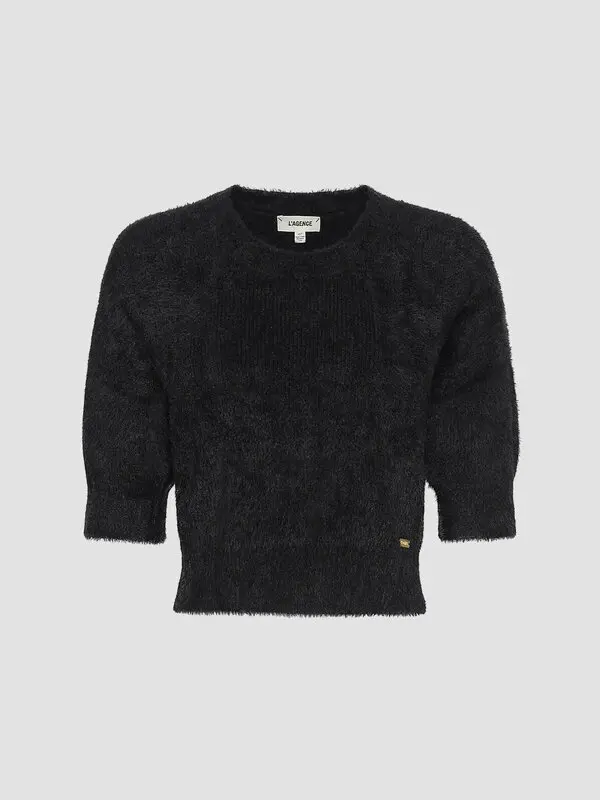 L'Agence Guinevere Crop Fuzzy Knit Crewneck Sweater