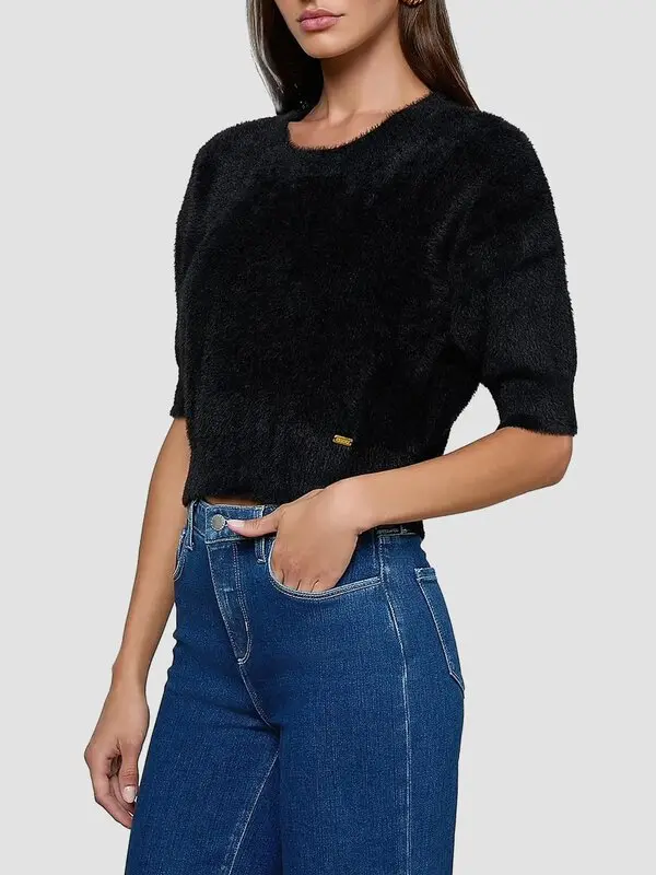 L'Agence Guinevere Crop Fuzzy Knit Crewneck Sweater