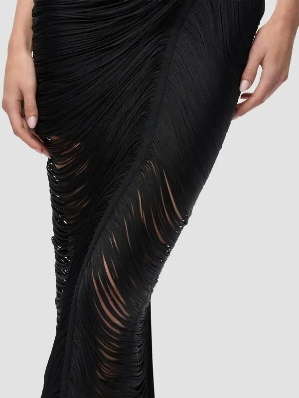 Herve Leger The Tyra Fringe One-shoulder Gown