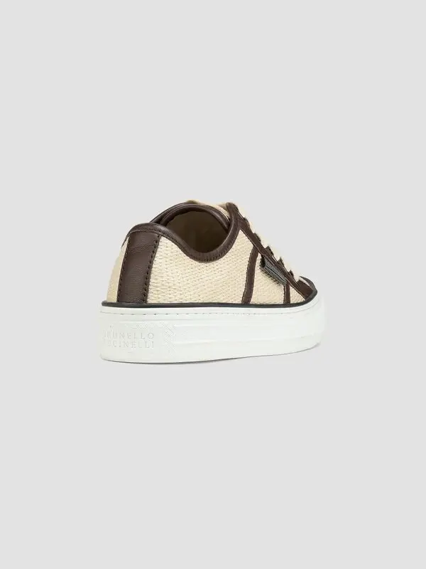 Brunello Cucinelli Micro Leather-trim Raffia Low-top Sneakers