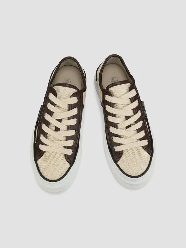 Brunello Cucinelli Micro Leather-trim Raffia Low-top Sneakers
