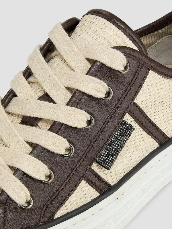 Brunello Cucinelli Micro Leather-trim Raffia Low-top Sneakers