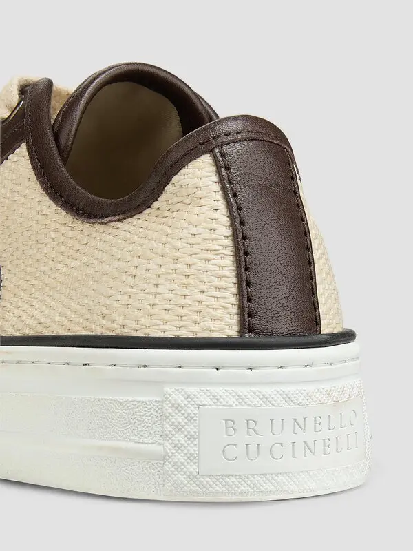 Brunello Cucinelli Micro Leather-trim Raffia Low-top Sneakers