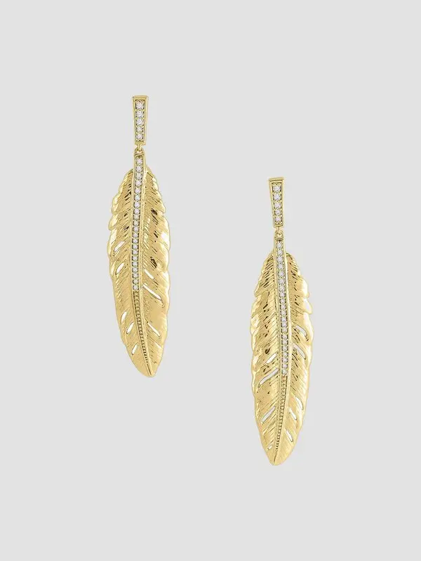 ANABEL ARAM Feather 18k--plated & Crystal Drop Earrings