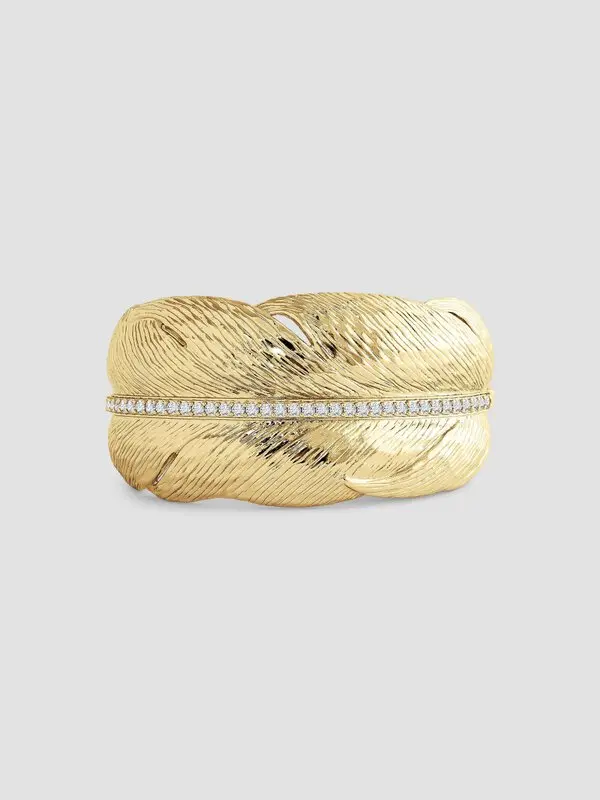 ANABEL ARAM Feather 18k--plated & Crystal Wide Hinged Cuff
