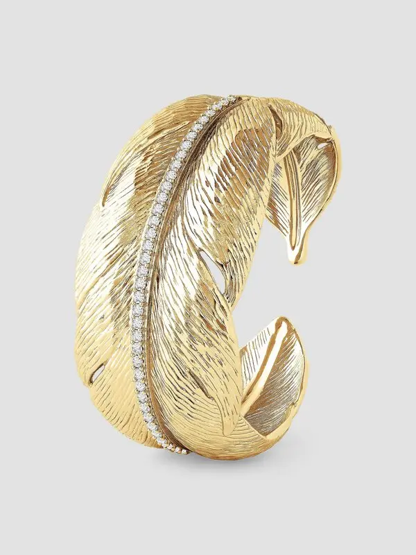 ANABEL ARAM Feather 18k--plated & Crystal Wide Hinged Cuff