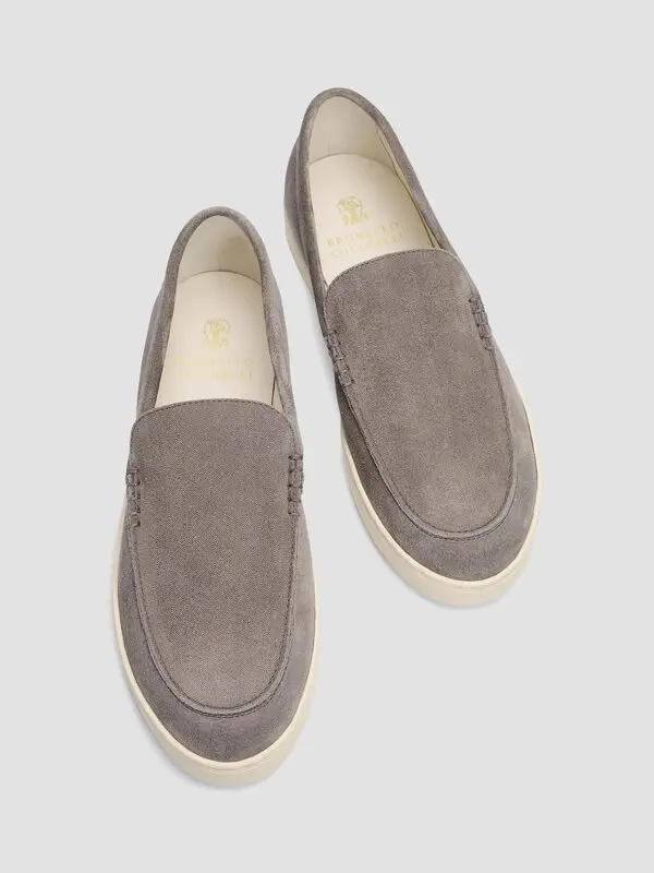 Brunello Cucinelli Herringbone Suede Loafers - Cloud