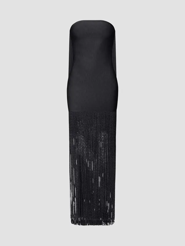 Herve Leger The Briar Strapless Fringe Gown - Black