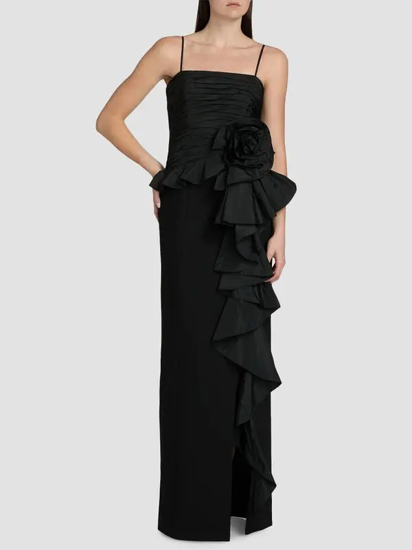 Cinq À Sept Liora Ruched Floral-embellished Gown